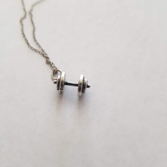 Jewelry | Sterling Silver Small 3d Dumbbell Weight Charm Necklace ...